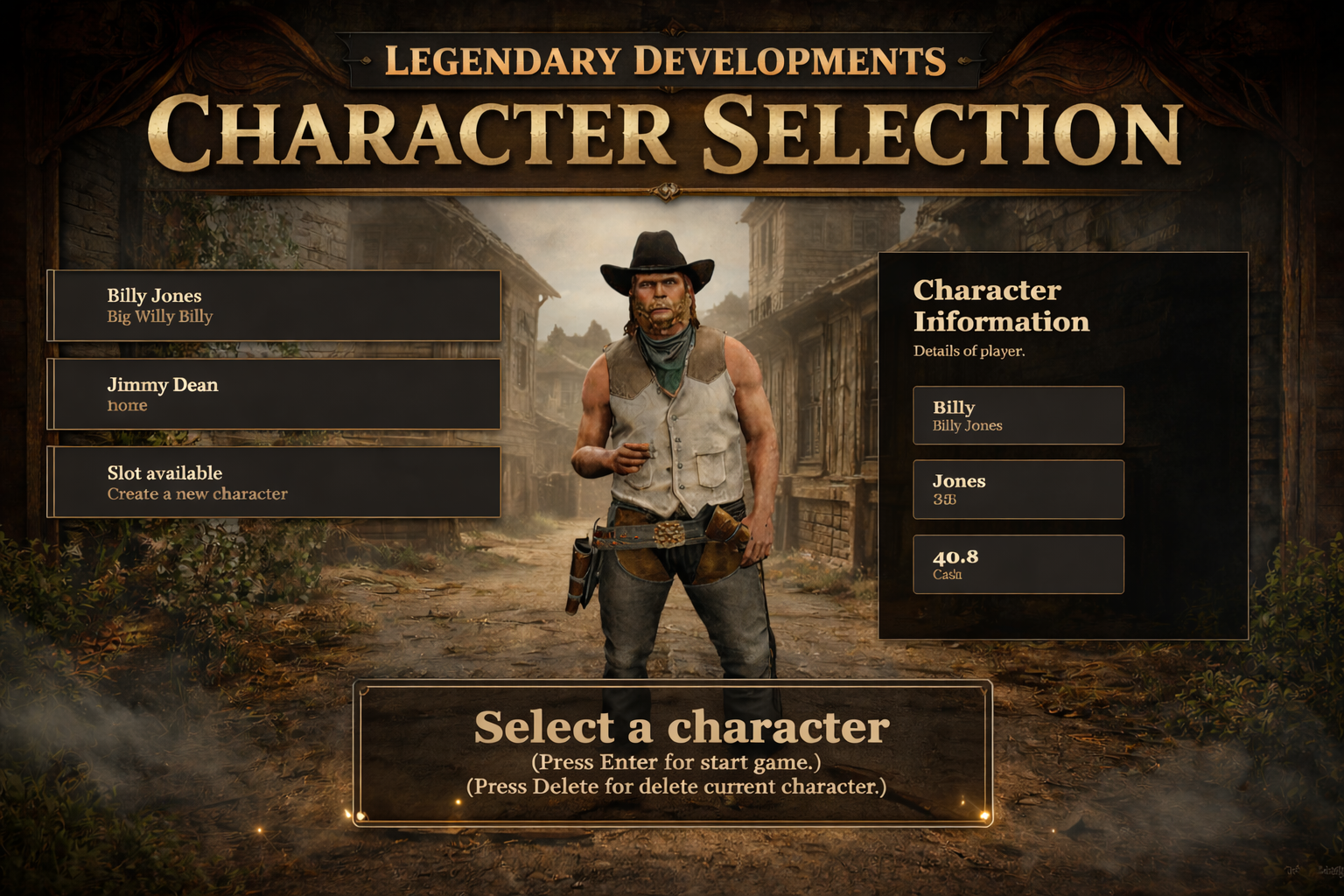Legendary Developments · [Legendary Character Selection]