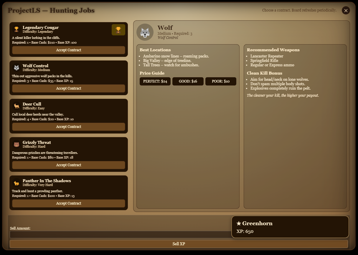 ProjectLS · 💰 PROJECTLS HUNTING SYSTEM — RedM (VORP)