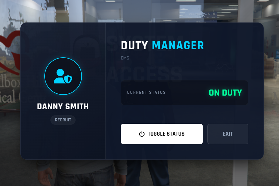 The Modfather’s Lounge · qbcore | on and off duty script with ui | free