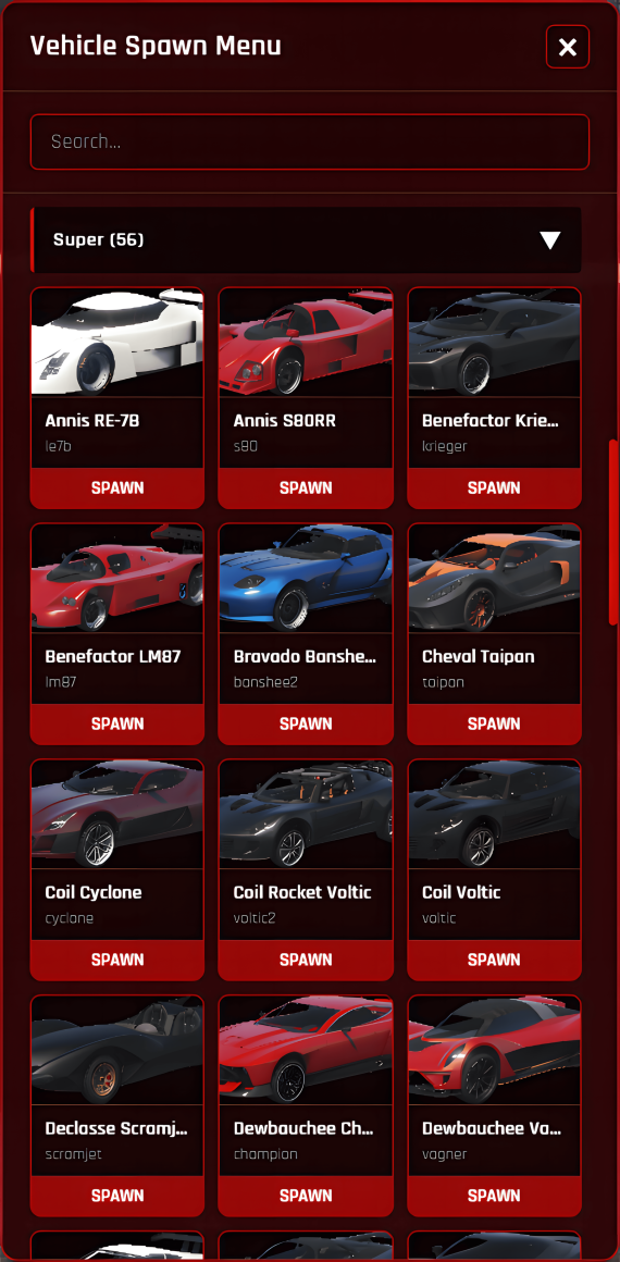 Dking · VEHICLE SPAWN MENU