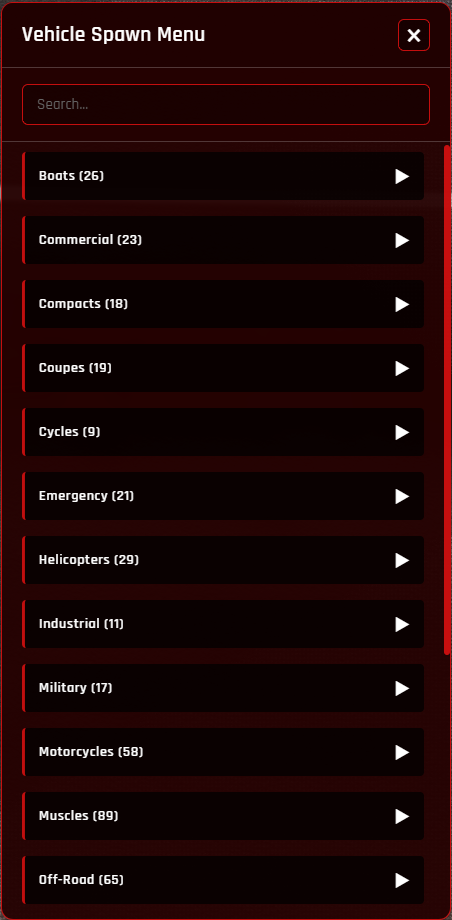 Dking · VEHICLE SPAWN MENU
