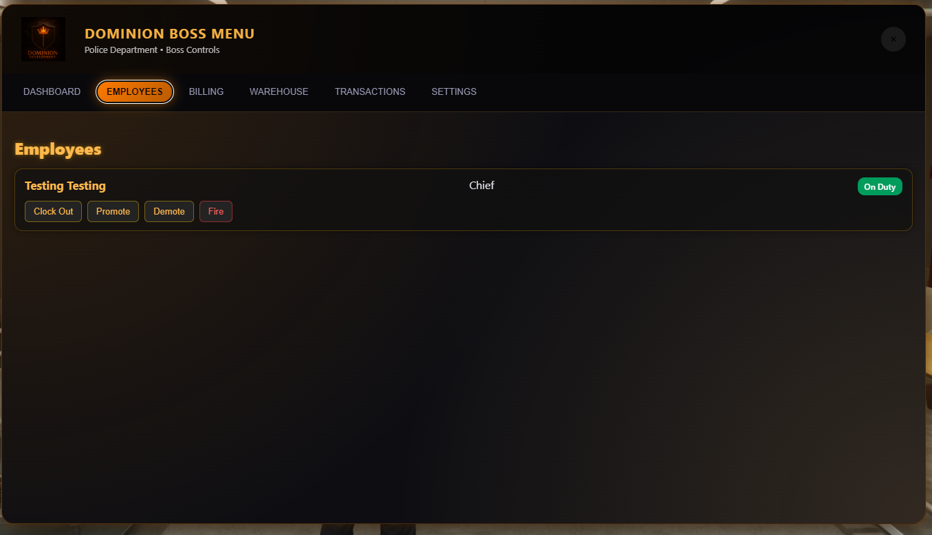 Dominion Development · Dominion Boss Menu