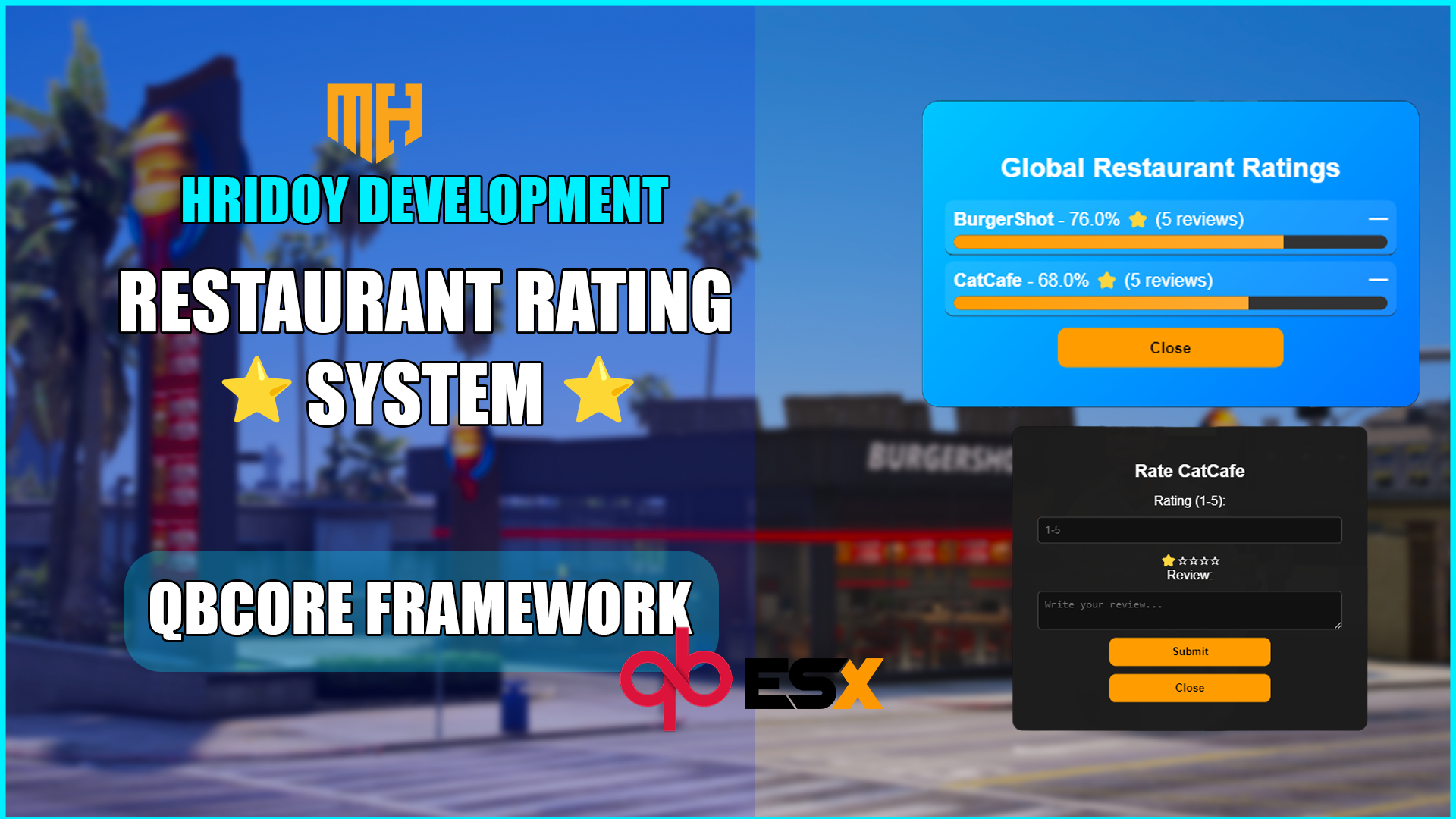 Hridoy Developmet · Restaurant Rating System [QBCore/ESX]
