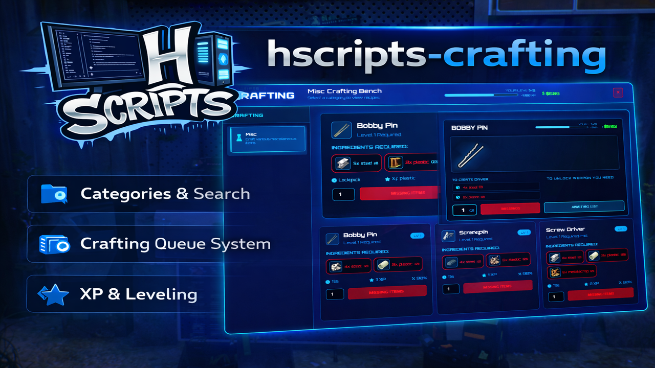 H Scripts · Advanced Crafting (QBOX, QB-CORE, ESX)