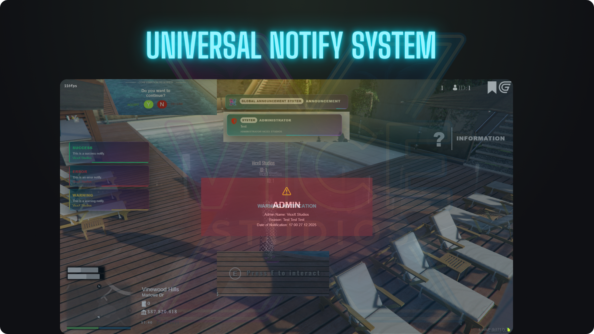 ViceX Studios · Universal Notify System