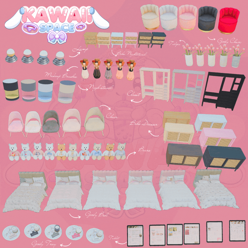 Kawaii Space · 🌸𝑩𝒆𝒅𝒓𝒐𝒐𝒎 𝑭𝒖𝒓𝒏𝒊𝒕𝒖𝒓𝒆 𝑷𝒂𝒄𝒌 - 170 𝒑𝒓𝒐𝒑𝒔