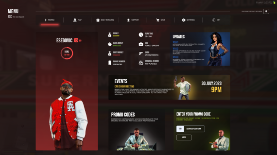 esegovic-developments · [ESX] Main Menu (SUPPORT, DAILY REWARDS, PROMO CODES)