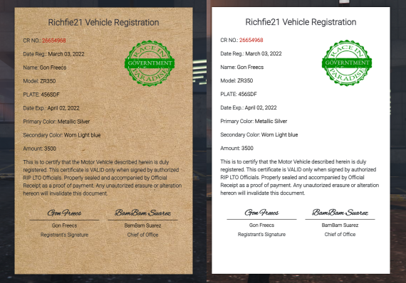 Richfie21 Development · RF21 Vehicle Registration [ESX] [QB]