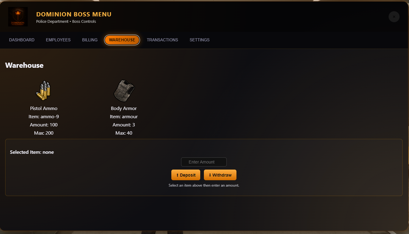 Dominion Development · Dominion Boss Menu