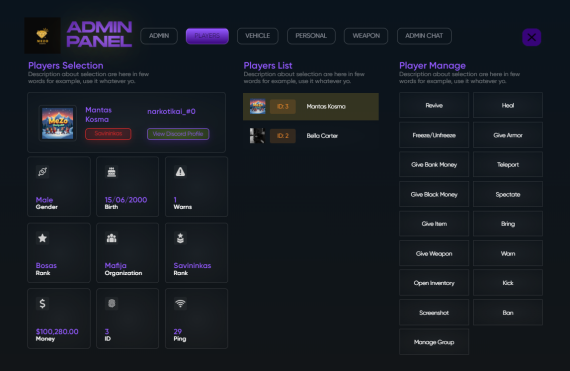 Mezo-scripts · Admin Menu