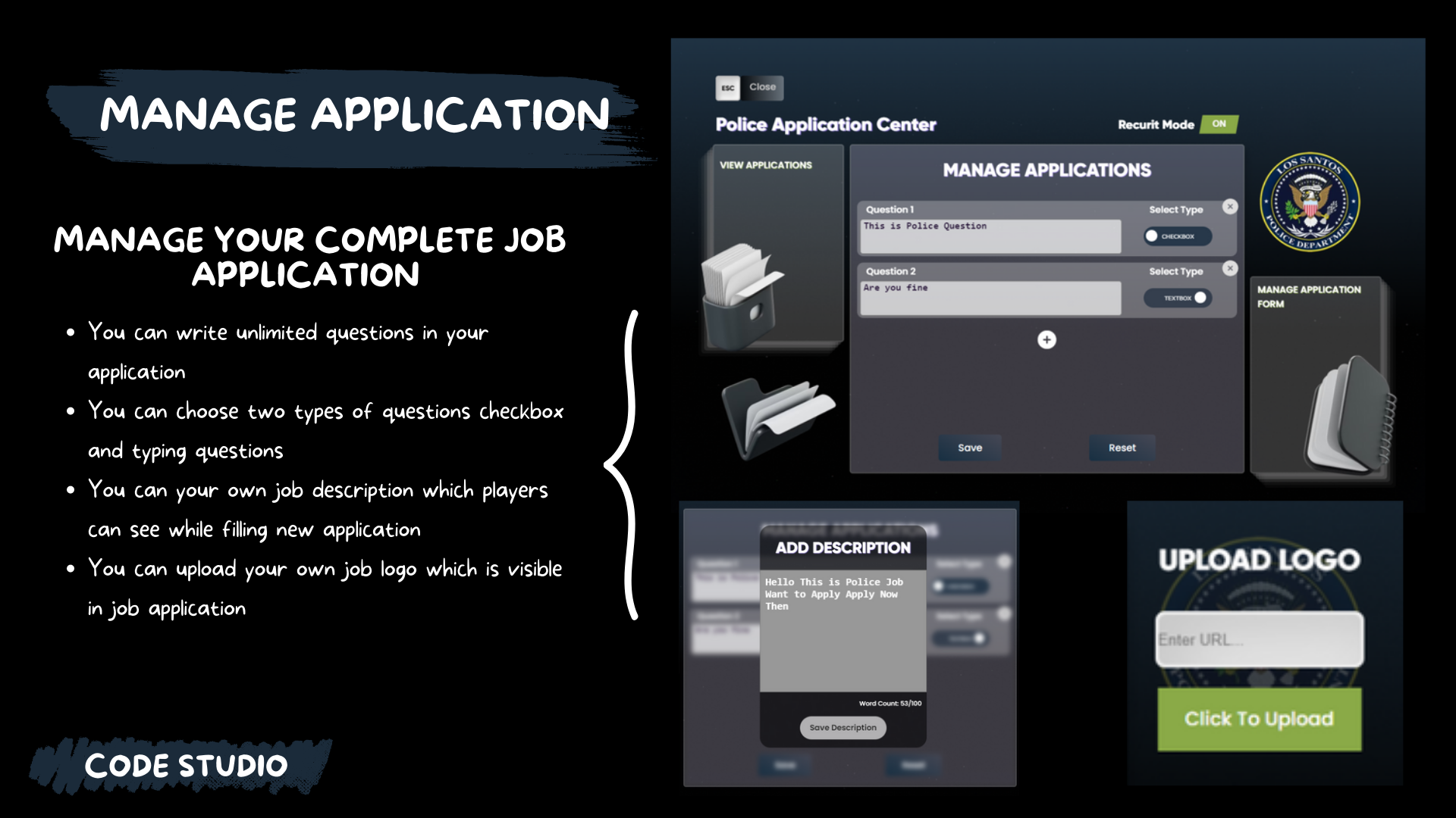 Code Studio | Job Application System | Ingame Forms Creator