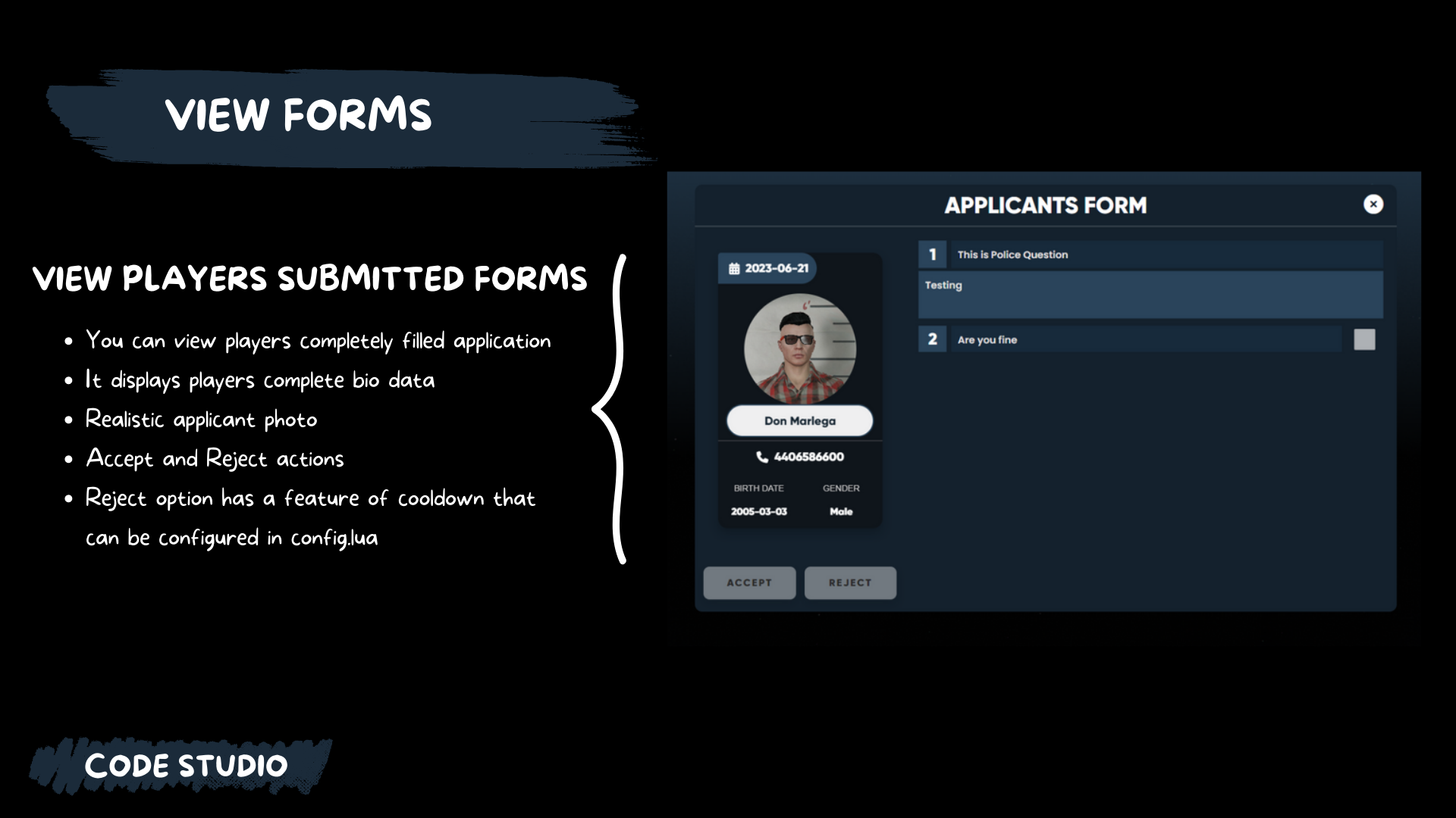 Code Studio | Job Application System | Ingame Forms Creator