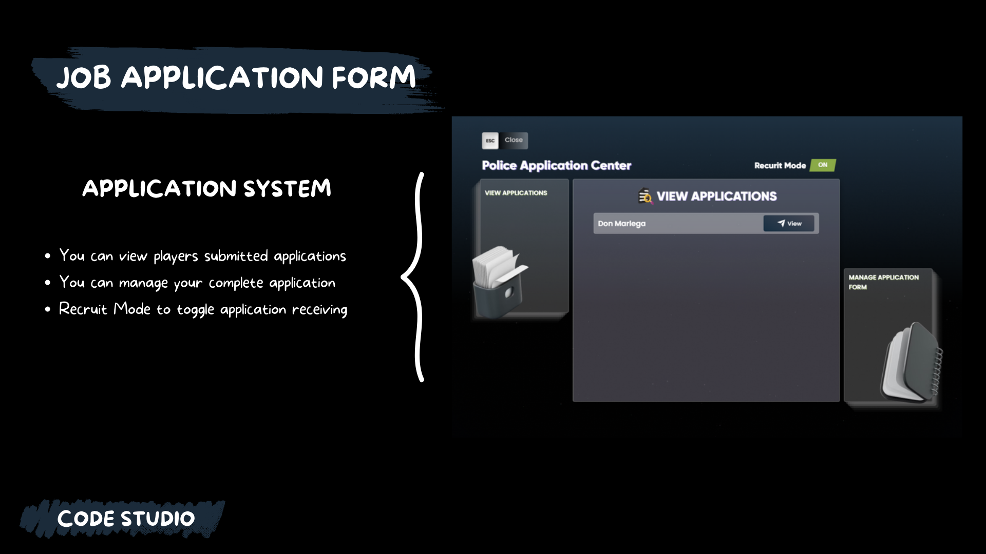Code Studio | Job Application System | Ingame Forms Creator