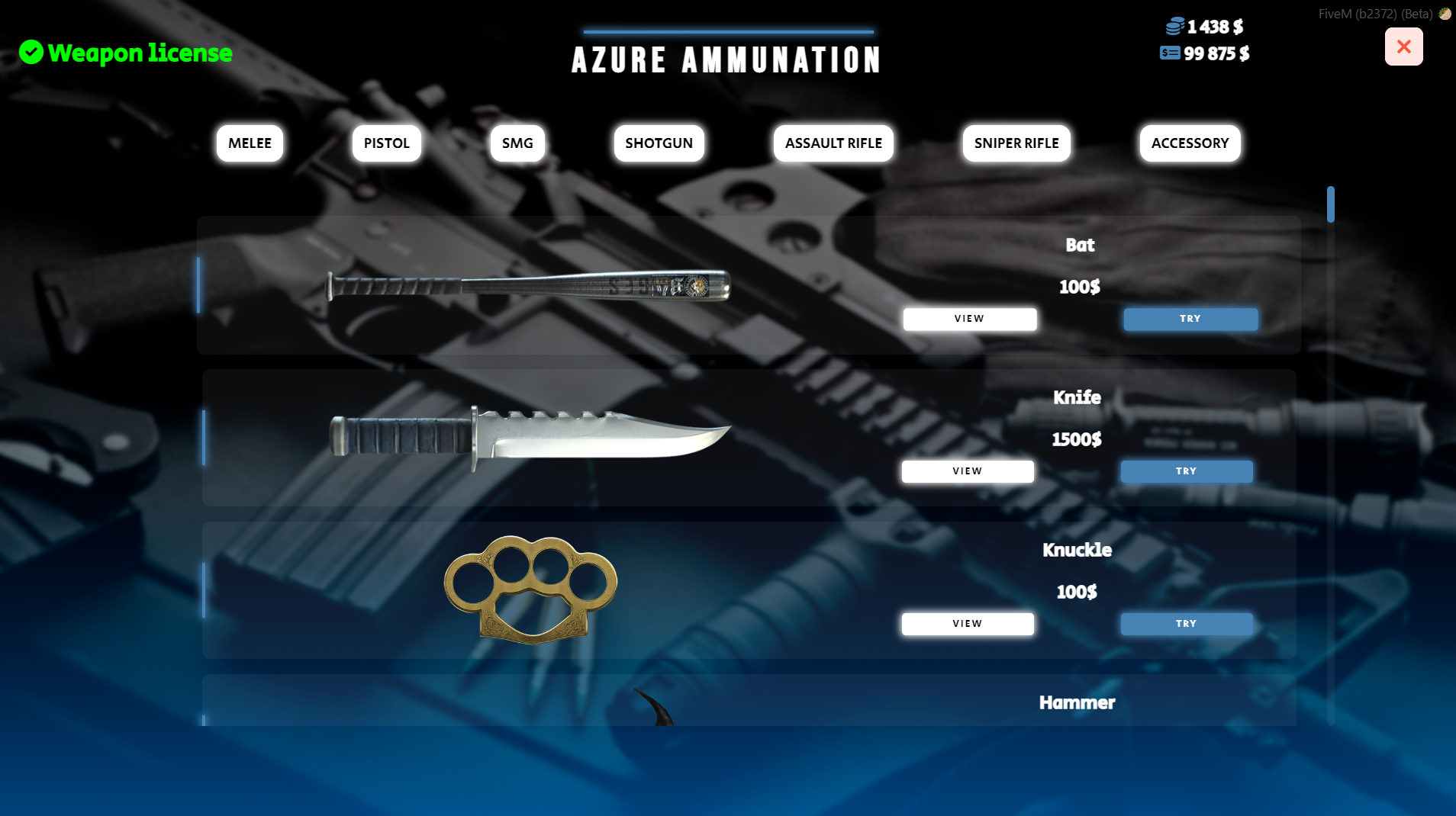 Azure Store | Azure Ammunation | ESX | UI