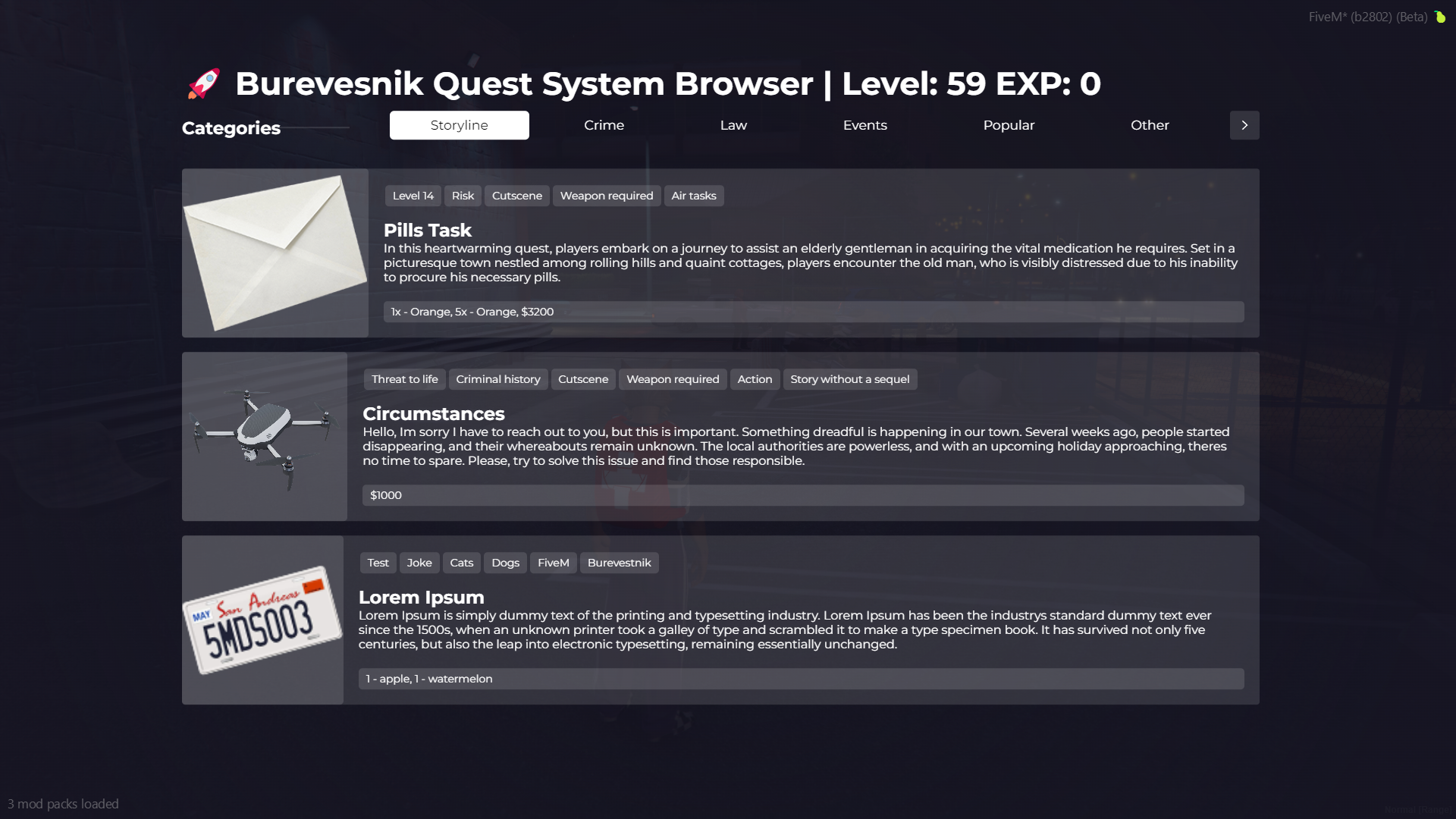 Burevestnik | Quest system