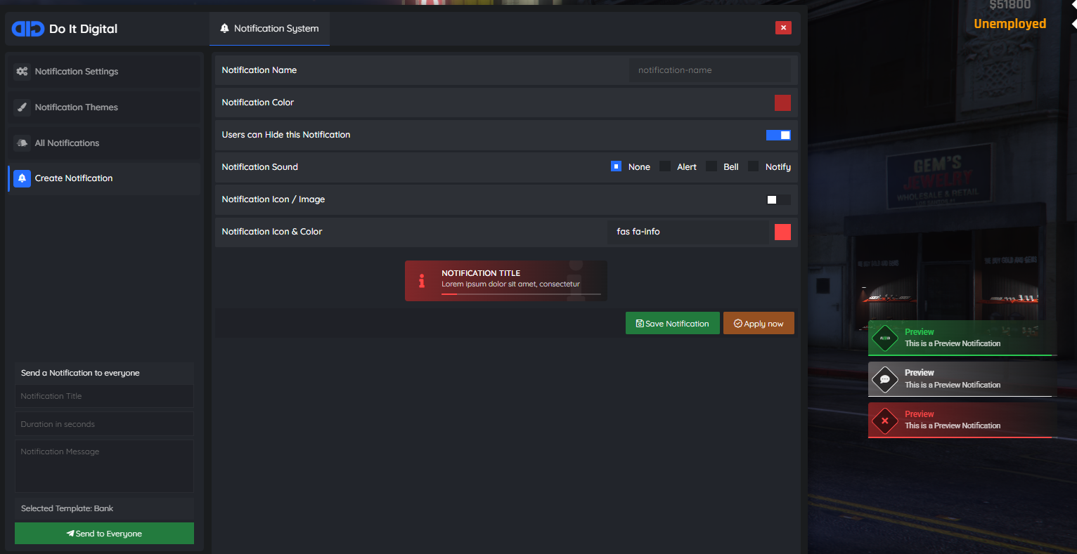 Fivem Advanced Notifications [Live Editor + Themes] Unlimited Categories · DoItDigital Store