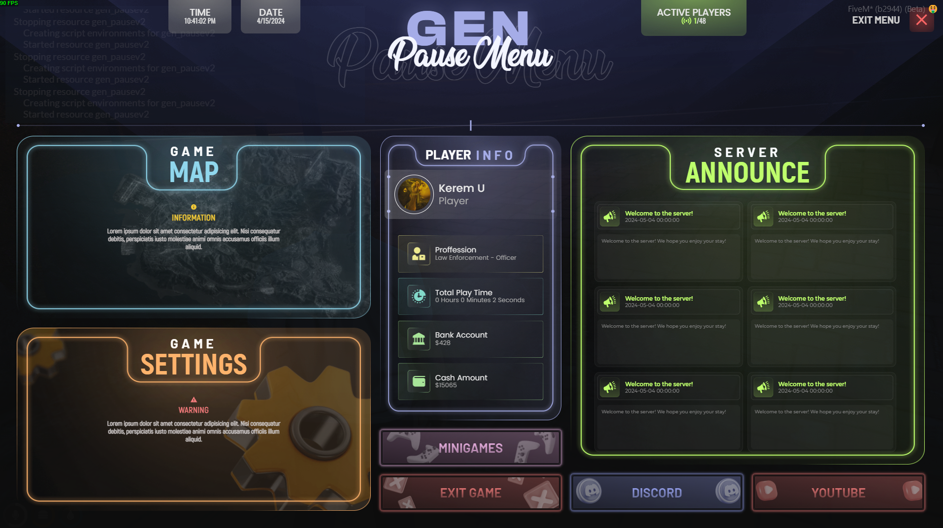 GEN Pause Menu V2 | Open Source - Scripts - LauncherLeaks