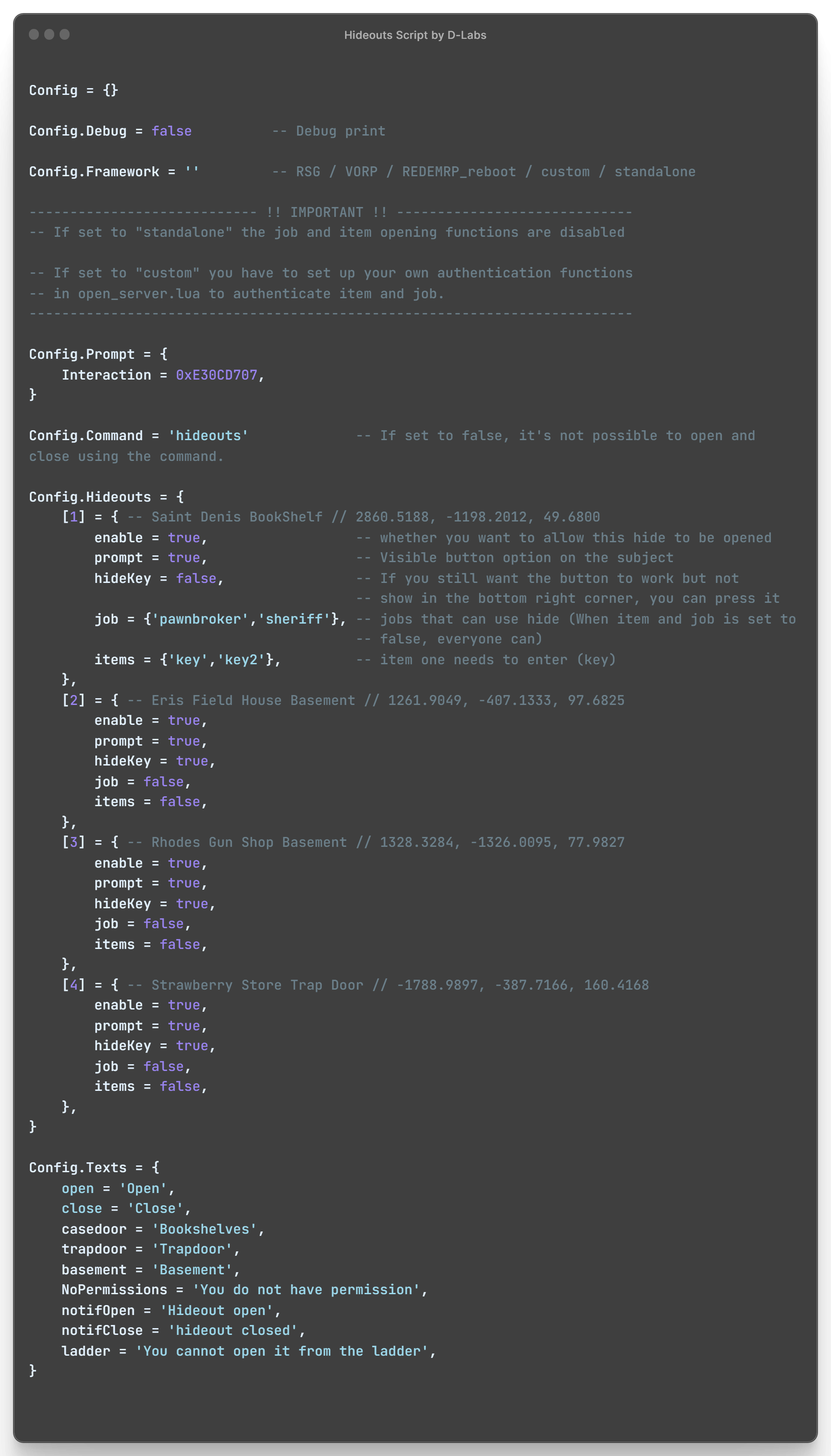 D-Labs Scripts | Hideouts
