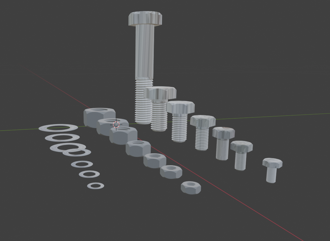 crazy eyes studio · Bolt, Nut & Washer Pack (7 Sizes) – Z3D Model