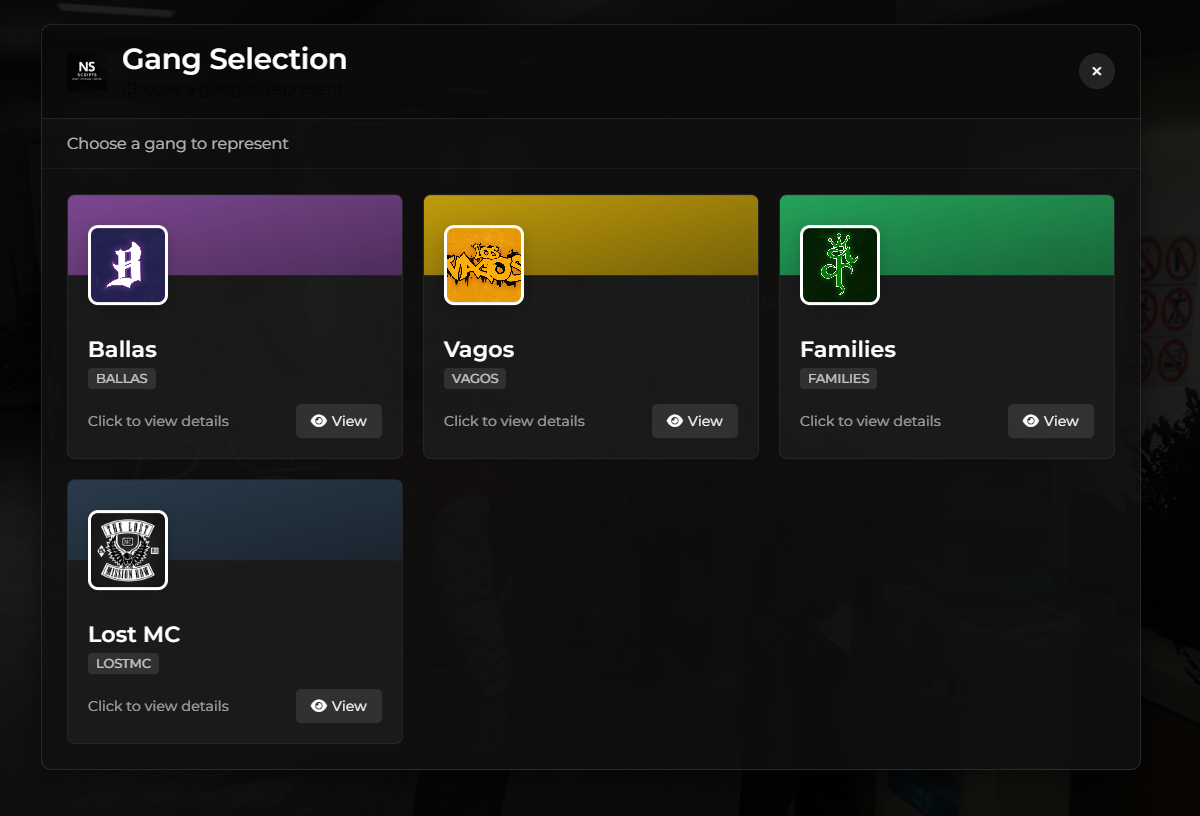 NS · 🔫 Gang Selection System 🔫[QBcore/ESX]