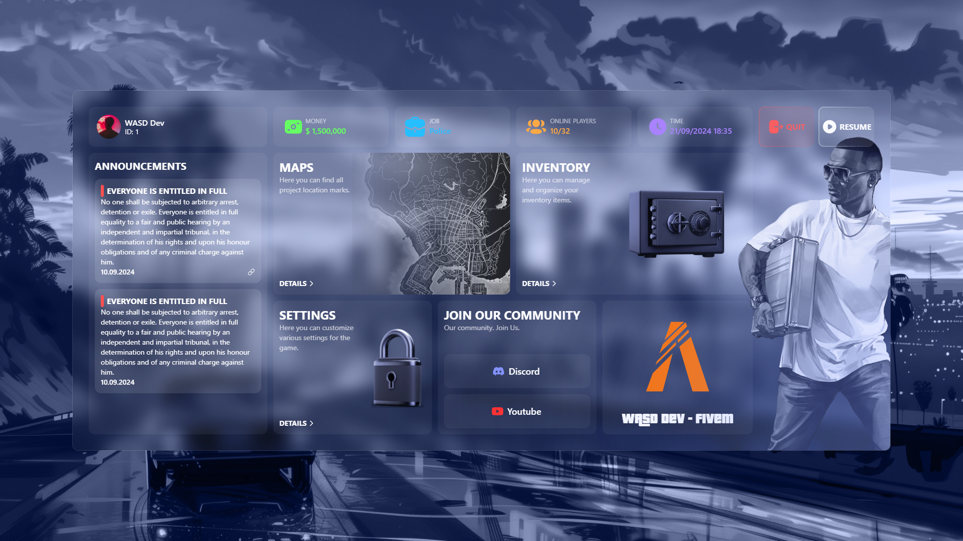 wasd High-Quality FiveM Scripts · Pause Menu Script