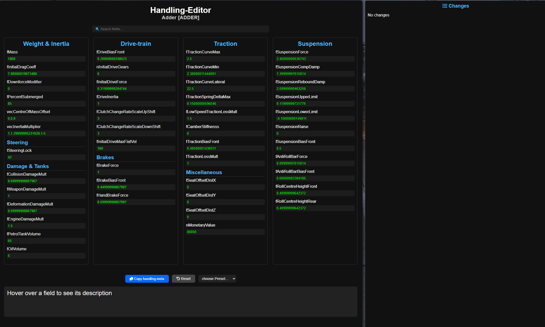 lvScripts · Vehicle Handling Editor NUI