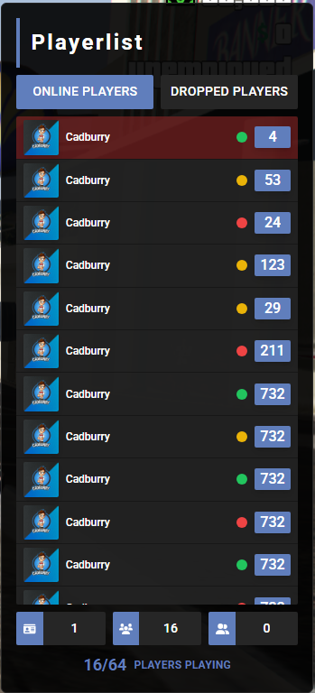 Cadburry ( Bytecode Studios ) | Playerlist / Scoreboard