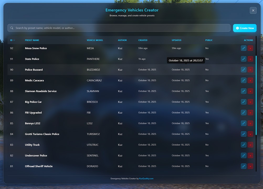 Emergency Vehicles Creator Script for FiveM | KuzQuality