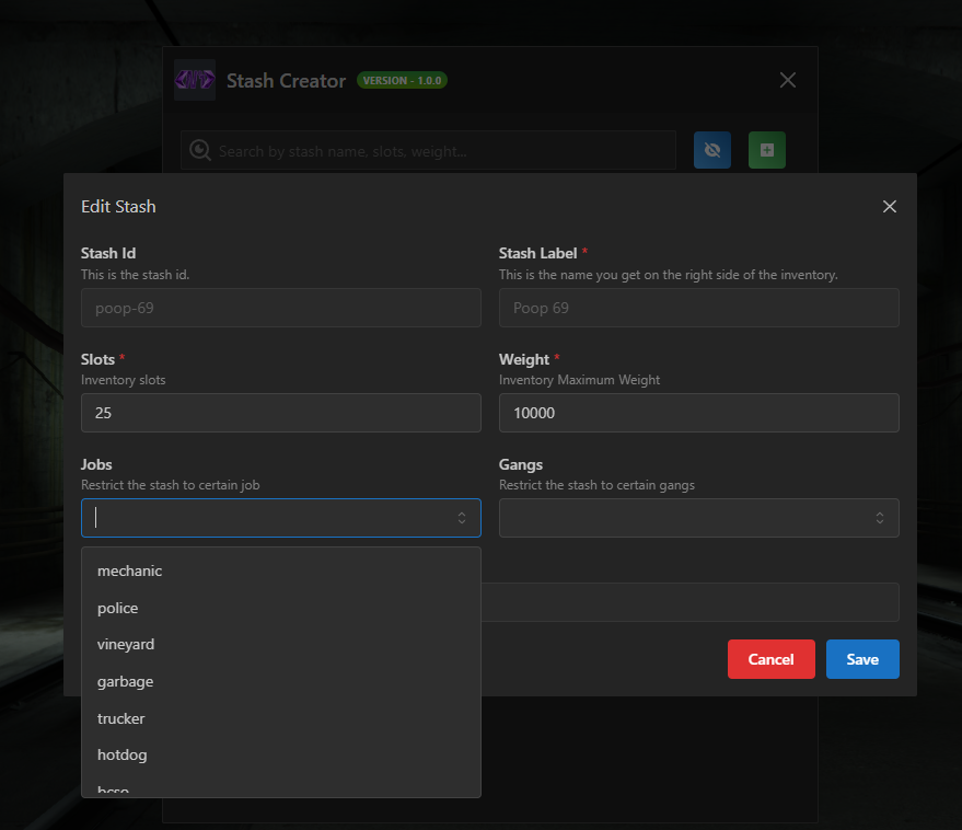 PlayerNo1 · Stash Creator